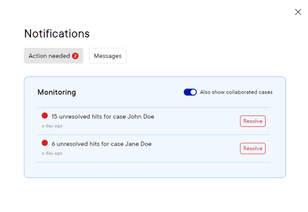 Unresolved hits in monitoring cases